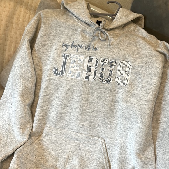 Gildan | Tops | Gildan Hoodie With Jesus Patchwork In Denim Colors ...